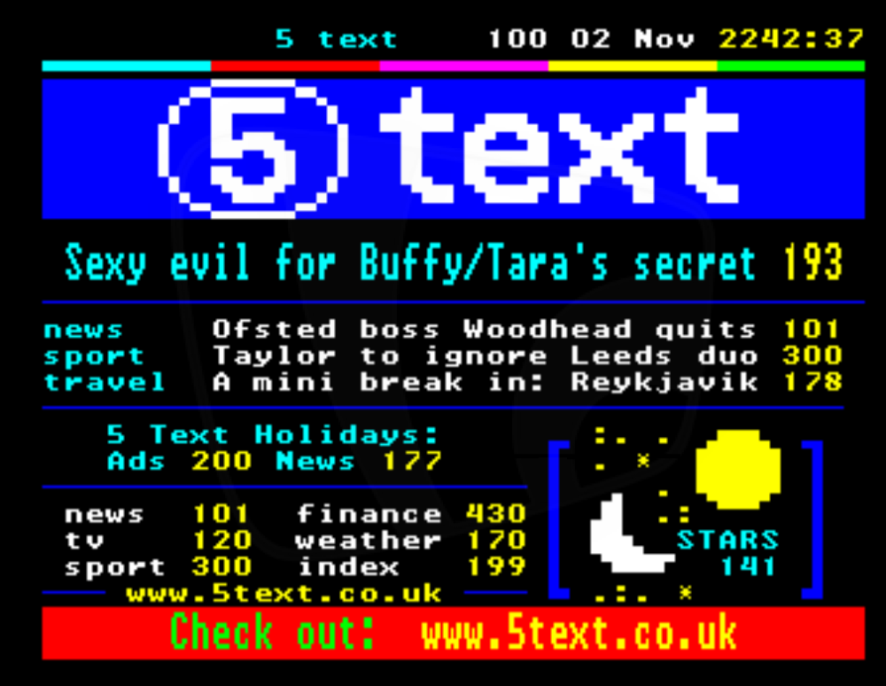 Teletext on View: 5 Text (2nd November 2000) - Rewind
